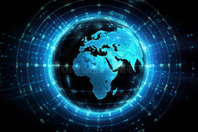 A Glowing Digital Globe Encircled by a Futuristic Data Grid ...