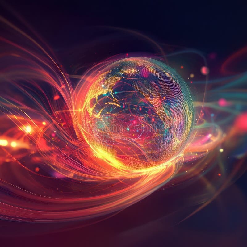 Glowing Digital Globe with Flowing Lines and Points Creating a ...