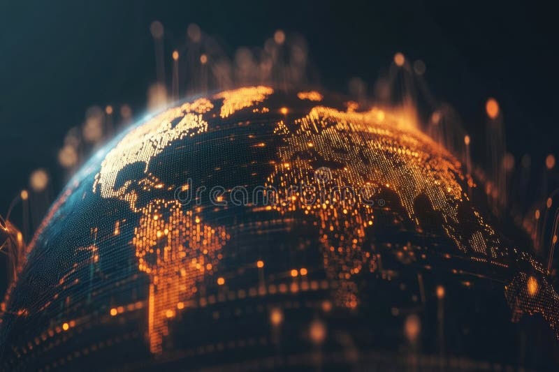 Glowing Digital Globe with Flowing Lines and Points Showcasing Global ...