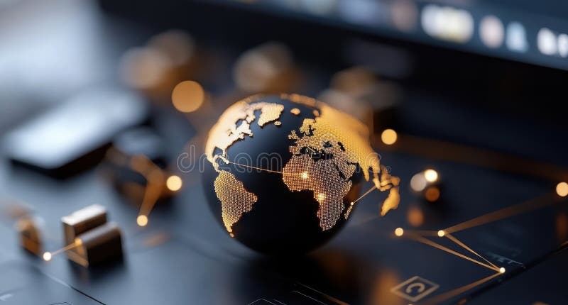 A Glowing Digital Globe Showcases Global Connectivity, Illustrating ...