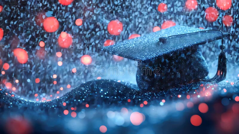 Glowing Digital Graduation Cap Made of Tiny Light Particles on a Stock ...