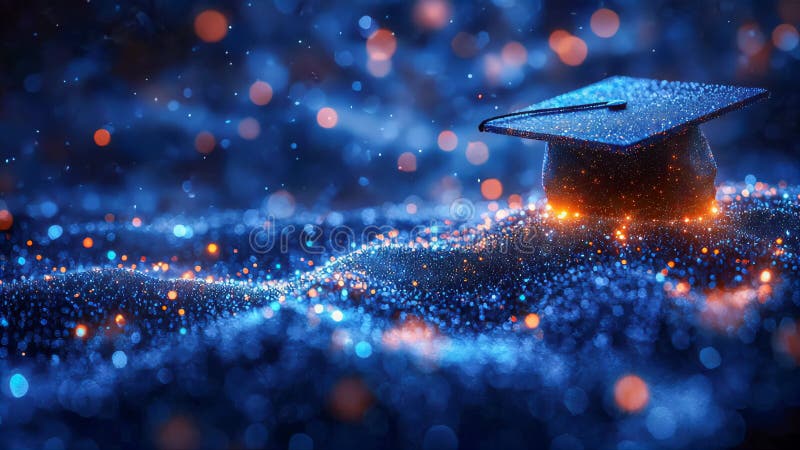 Glowing Digital Graduation Cap Made of Tiny Light Particles on a ...