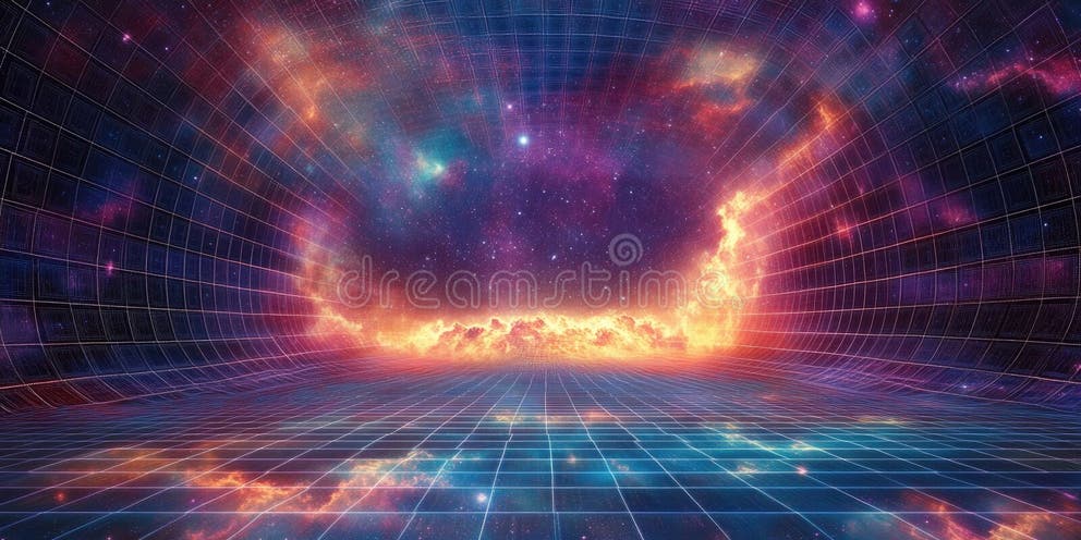 Glowing Digital Grid with Deep Space Theme Creating a Futuristic and ...