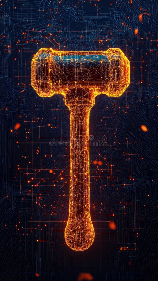 Glowing Digital Hammer Abstract 3D Model Technology Construction Stock ...