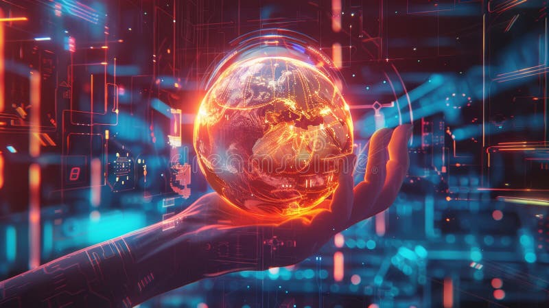 A Glowing Digital Hand Holding a Vibrant Globe, Symbolizing Global ...