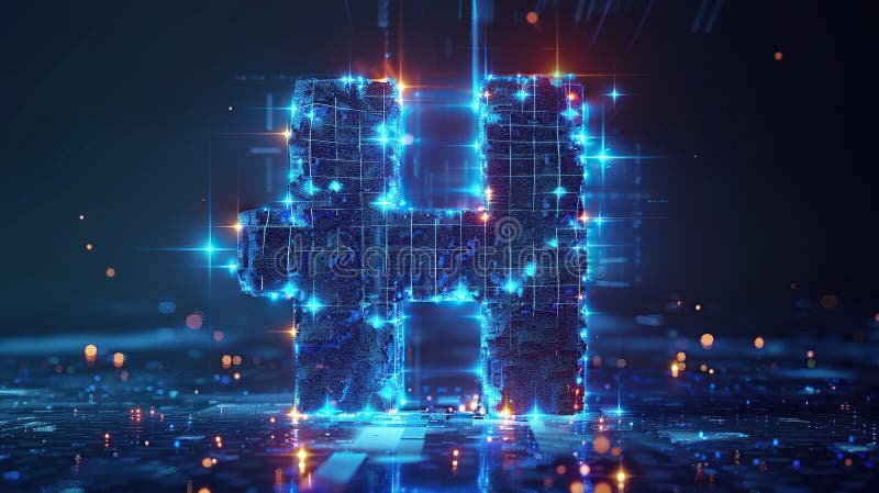 Glowing Digital Hashtag Symbol Stock Illustration - Illustration of ...