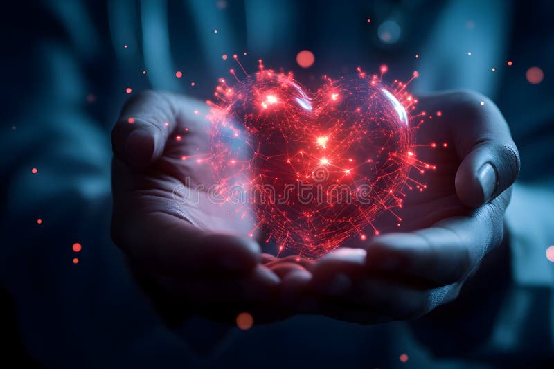 Glowing Digital Heart in Hands Symbolizing Technology and Connection ...