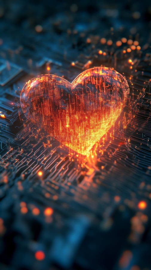 Glowing Digital Heart Shape on Circuit Board, Futuristic Technology ...