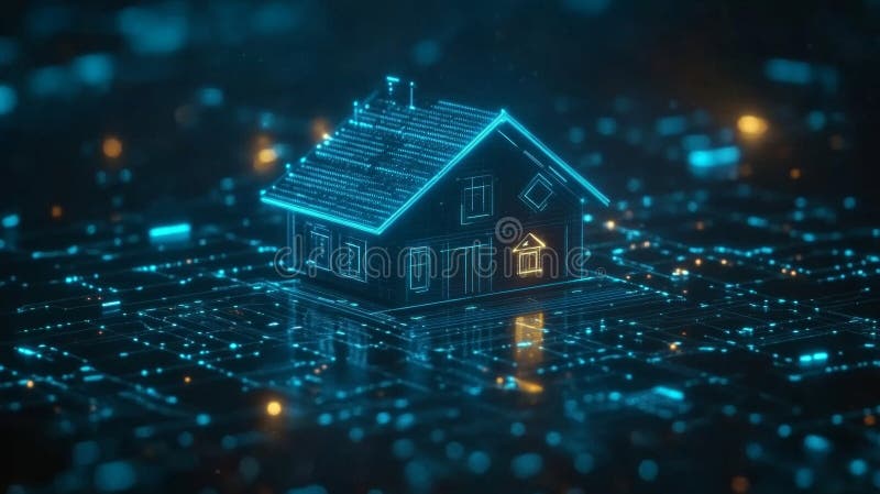 Glowing Digital House on Circuit Board Network Stock Illustration - Illustration of scene, smart ...