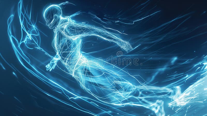 Glowing Digital Human Figure in Motion Stock Image - Image of motion ...