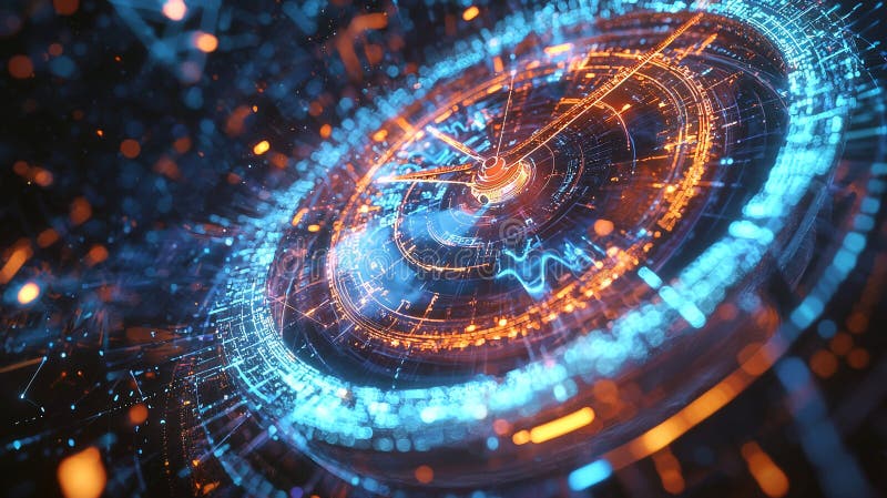 Glowing Digital Interface with Blue and Orange Concentric Circles and ...