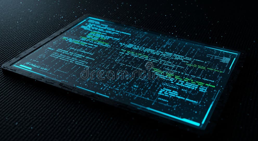 A Glowing Digital Interface Displays Complex Code and Data Flow ...