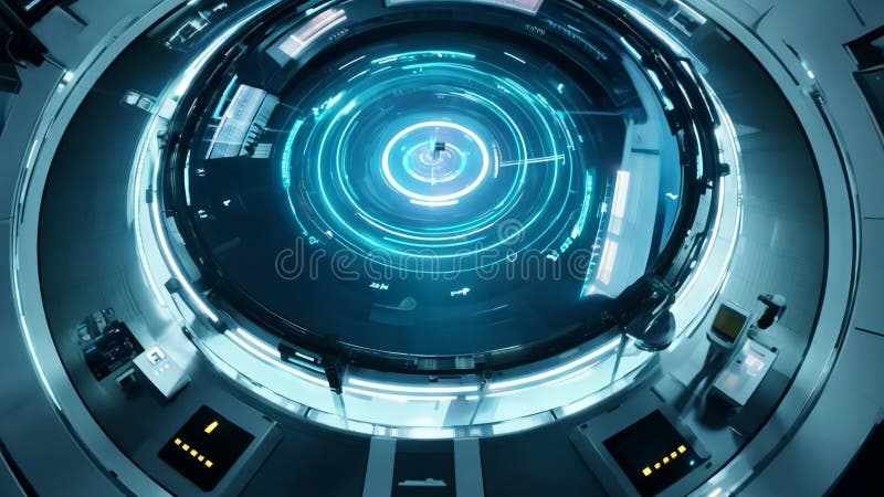 A Glowing Digital Interface Operates at the Core of a High-tech Space ...