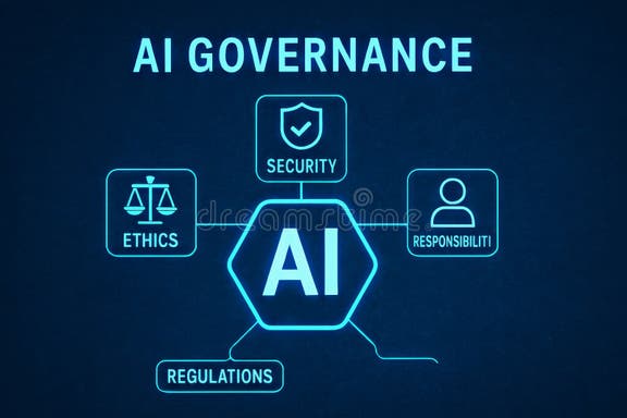 Glowing Digital Interface Showing AI Governance Principles Stock Image ...