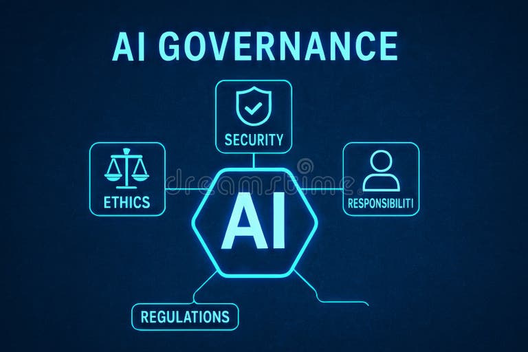 Glowing Digital Interface Showing AI Governance Principles Stock Image ...