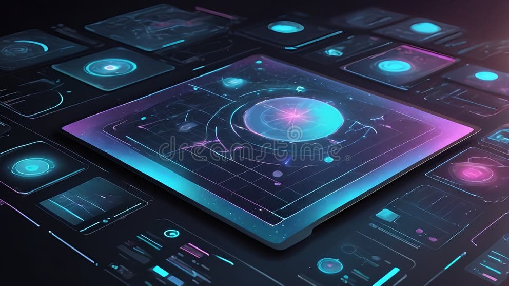 Glowing Digital Interfaces with Data Visualizations on Dark Background ...