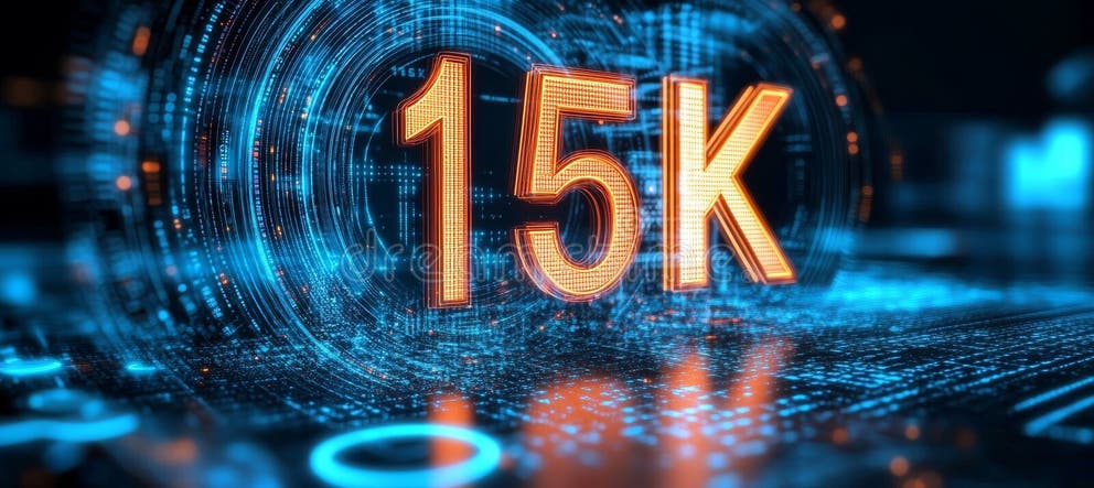 Glowing Digital 15K 3D Number in Futuristic Style on Digital Data ...