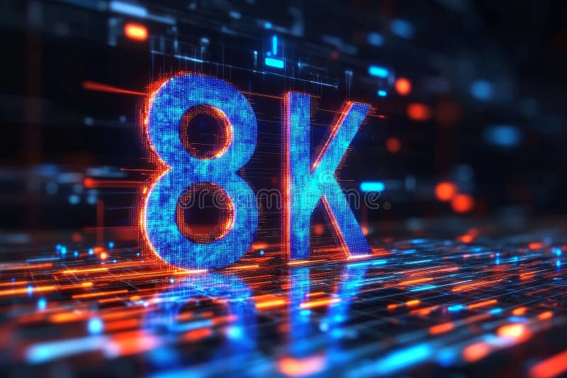 Glowing Digital 8K Logo on Futuristic Tech Background, Symbol for High ...