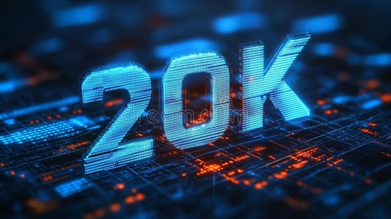 Glowing Digital 20K Number on Futuristic Circuit Board Background ...