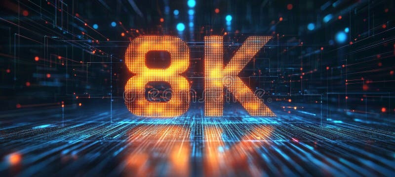 Glowing Digital 8K Resolution Sign in Futuristic Style on Digital ...
