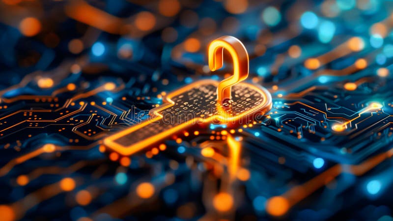 A Glowing Digital Key Rests on a Complex Circuit Board, Representing ...