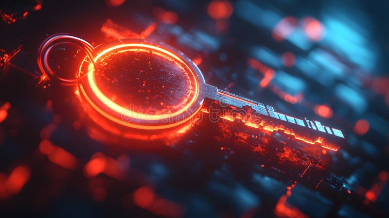 Glowing Digital Key for Securing Encrypted Files Stock Illustration ...