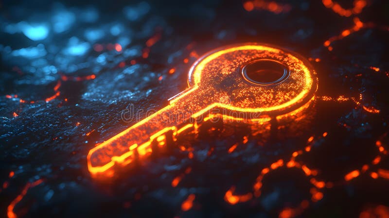 Glowing Digital Key for Securing Encrypted Files Stock Illustration ...