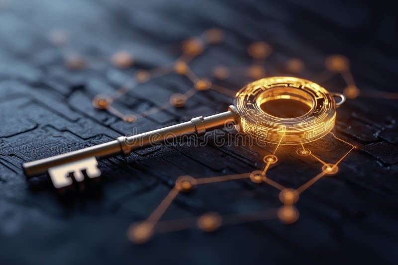 Glowing Digital Keys Sit on a High-tech Surface Connected To a ...