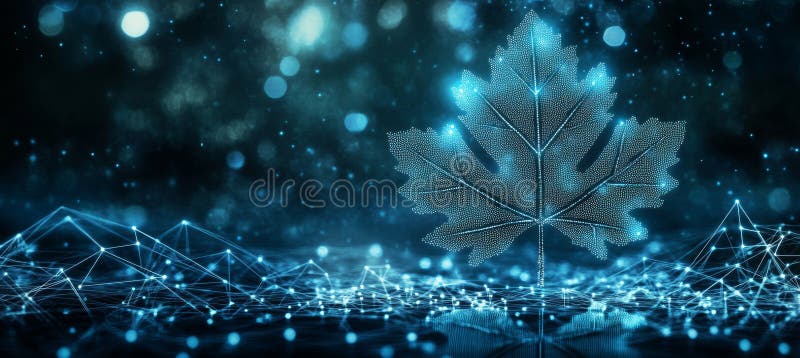 Glowing Digital Leaf on Abstract Network Background. Ecology ...