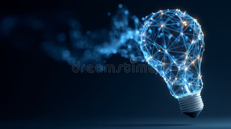 Glowing Digital Lightbulb Made of Connected Lines and Points on Dark Background. Stock ...
