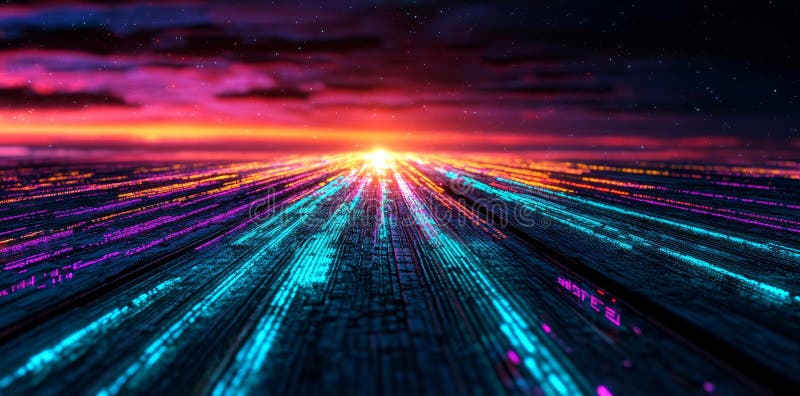 Glowing Digital Lines Weave Together in a Complex Pattern, Generating ...