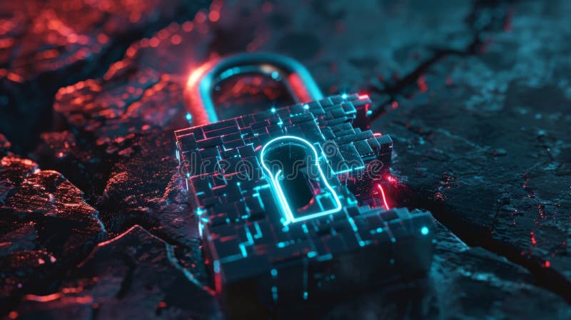 Glowing Digital Lock on Cybersecurity Background Stock Image - Image of ...