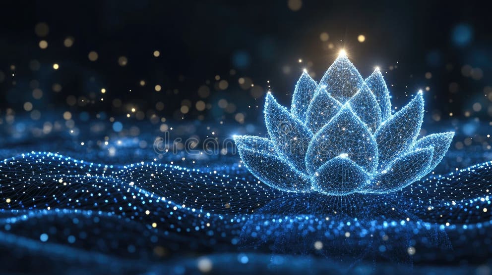 Glowing Digital Lotus on a Starry Night Background Stock Photo - Image ...