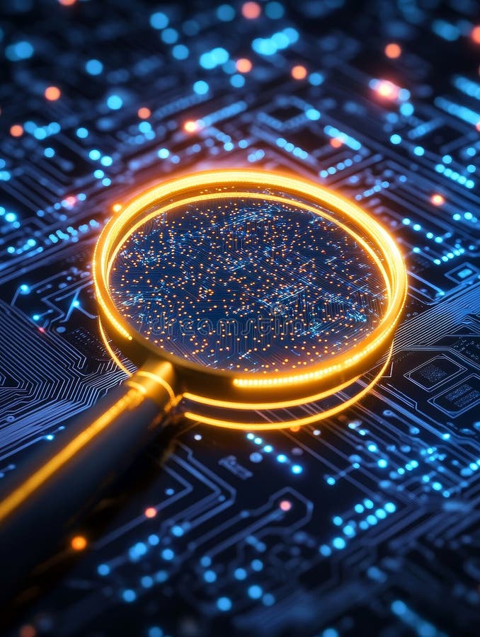 Glowing Digital Magnifier on Circuit Board Digital Investigation ...