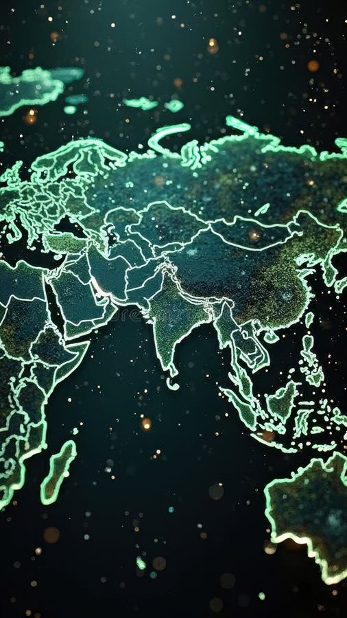 Glowing Digital Map of Asia with Illuminated Borders and Stars Stock ...