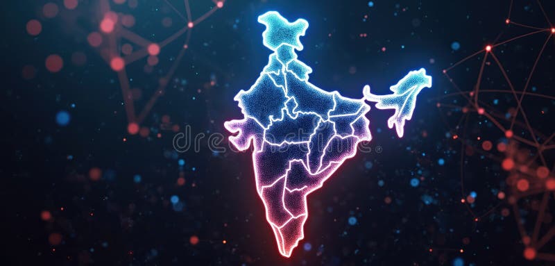 Glowing Digital Map of India Showcases Futuristic Technological ...