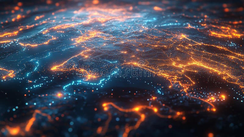 Glowing Digital Map of Network Connections - Generative Ai Stock ...