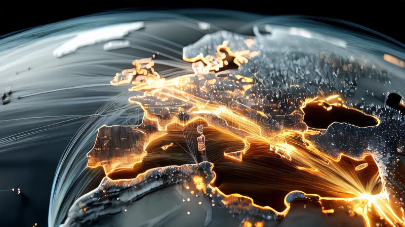 Glowing Digital Map Representing Global Data and Communication Networks ...