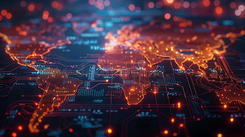 Glowing Digital Map of the World Stock Illustration - Illustration of ...