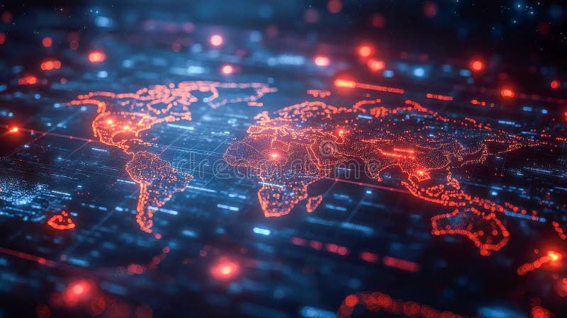 A Glowing Digital Map of the World with Highlighted Business Connections and Networks Stock ...