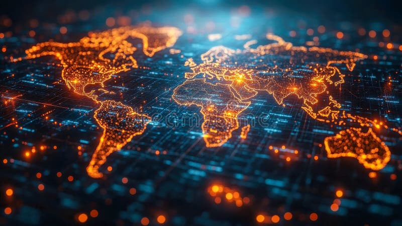 A Glowing Digital Map of the World with Highlighted Business Connections and Networks Stock ...