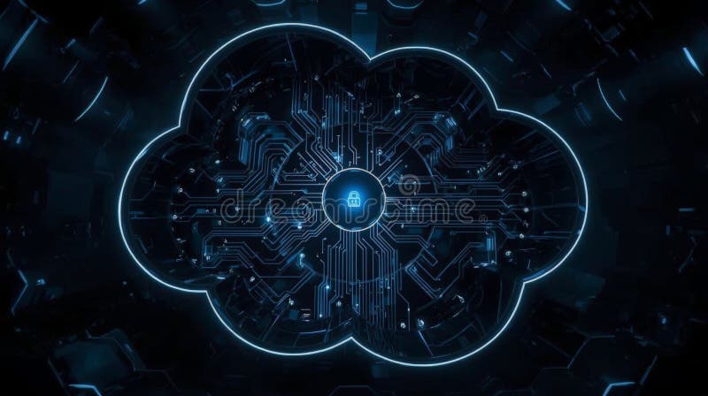 Futuristic Digital Cloud Shaped Maze with Neon Light, Cybersecurity and ...