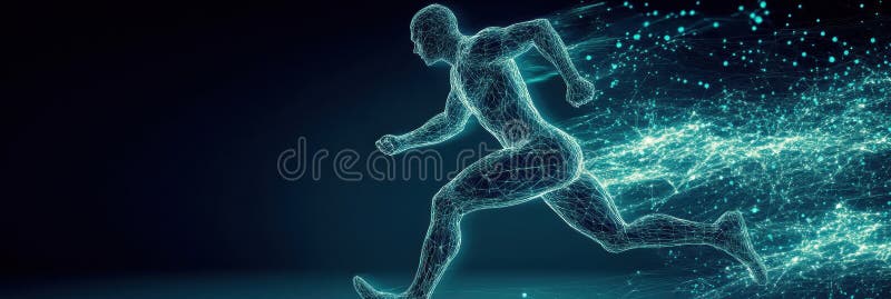 Dynamic Runner Silhouette with Glowing Digital Wireframe Mesh ...
