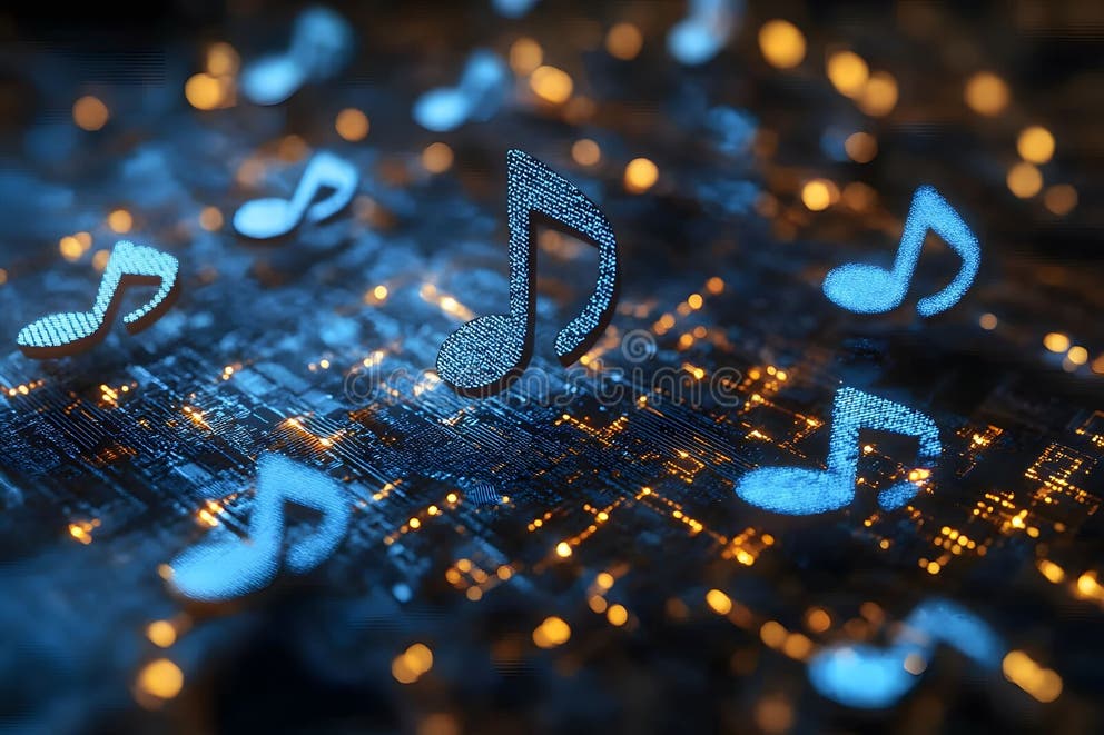 Digital Music Innovation Concept with Glowing Musical Notes in ...