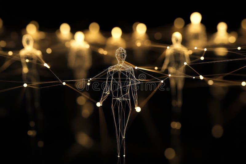 Glowing Digital Network Figures Connected by Lines Stock Image - Image ...