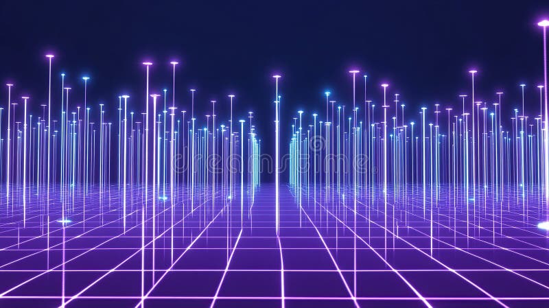 Glowing Digital Network Grid, Futuristic City, Data Visualization, Technology Background ...
