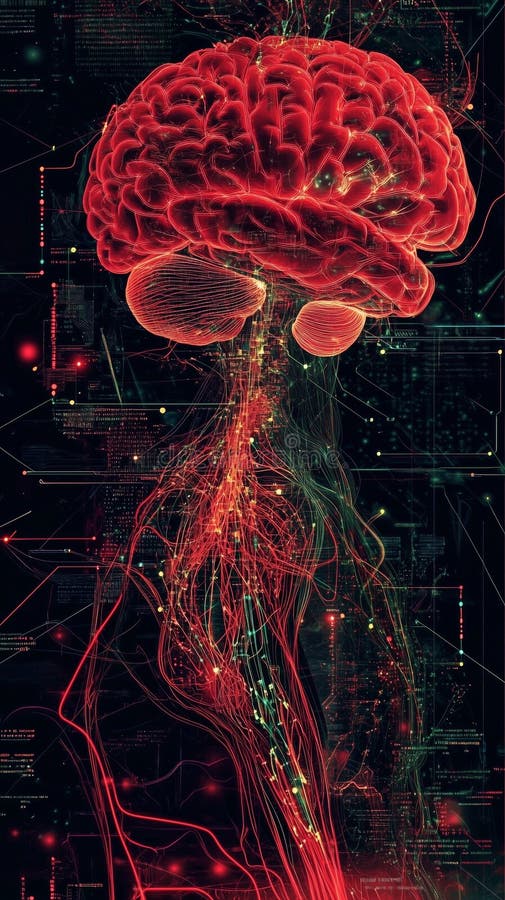Glowing Digital Neural Network with Brain and Complex Connections Stock ...