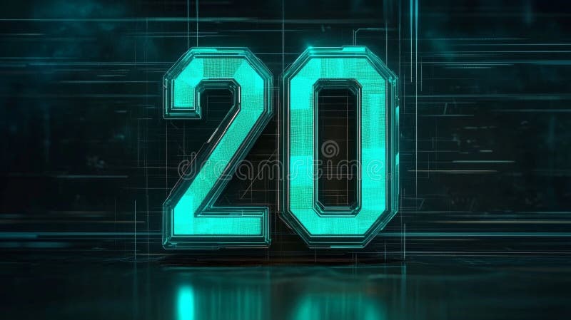 Glowing Digital Number 20 on Abstract Background. Futuristic Number ...
