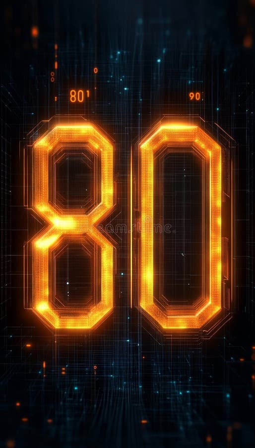 Glowing Digital Number 80 on an Abstract Futuristic Technology ...