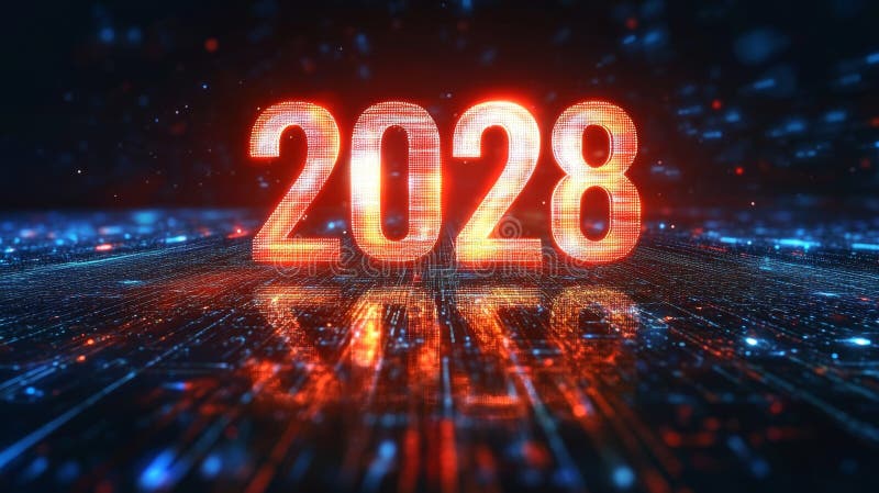 Glowing Digital Number 2028 on Futuristic Abstract Technology ...